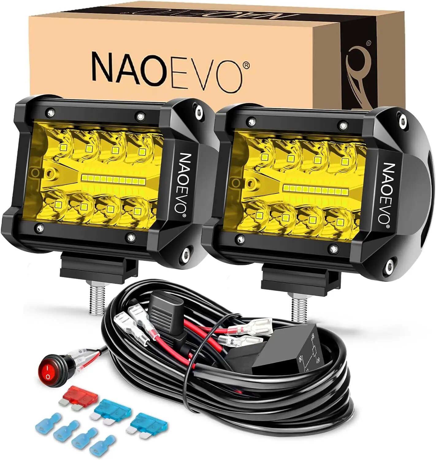 2x Светодиодные Фары NAOEVO 4" Yellow
