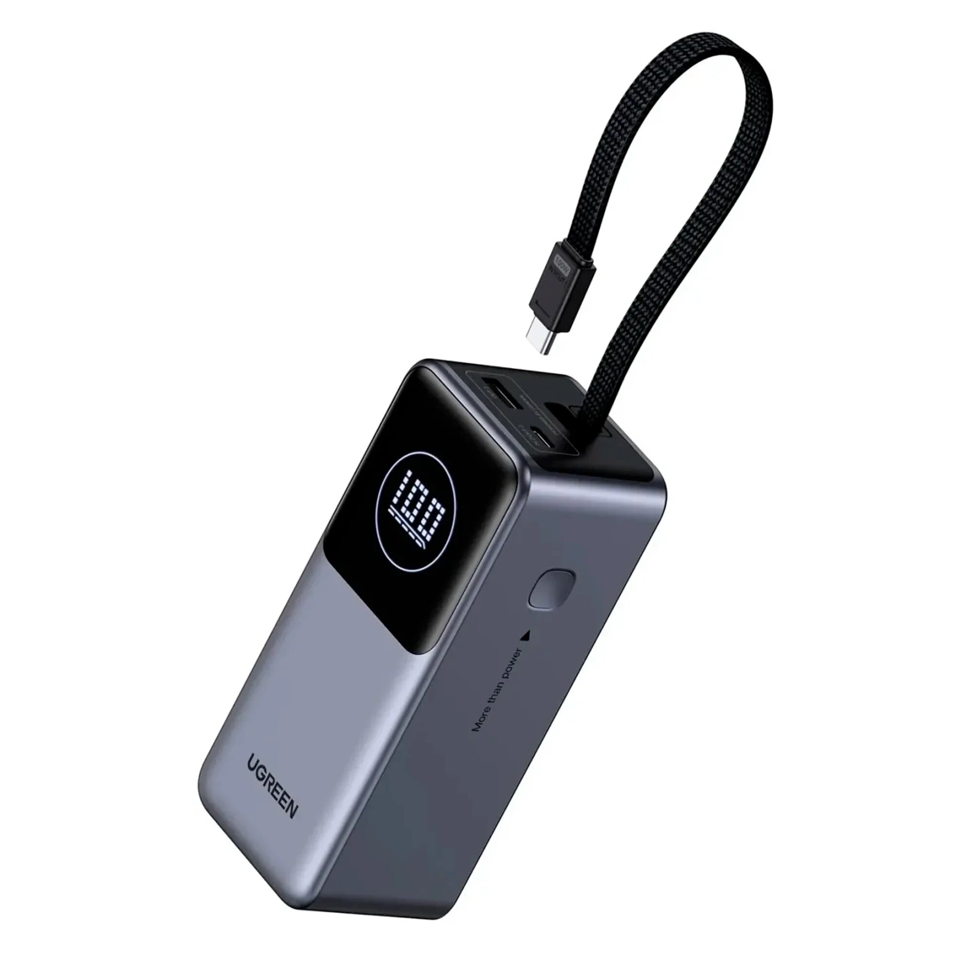 Внешний аккумулятор Ugreen PB723 20000mAh 130W grey cosmos, со встроенным кабелем usb-c, серый