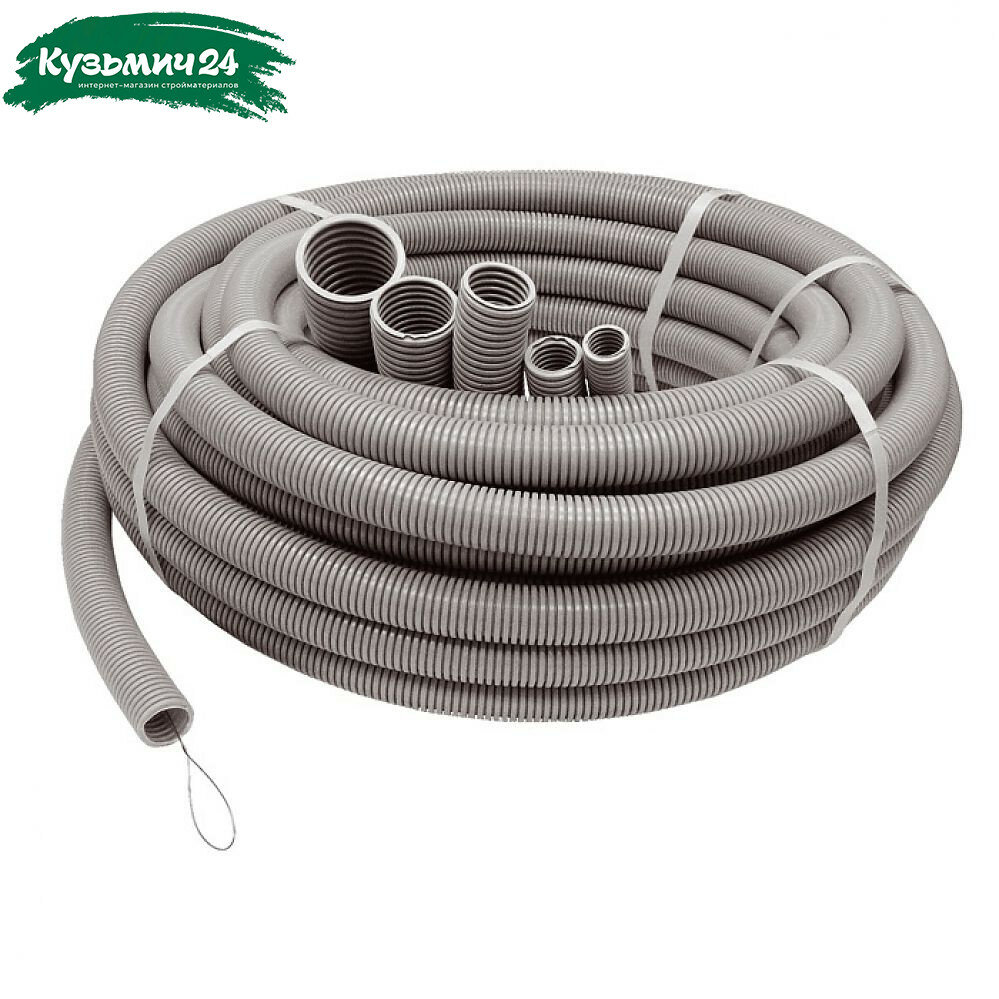 Труба гофрированная ПВХ Ruvinil 12001 с зондом, диаметр 20 мм, серая, легкая, бухта 20 м