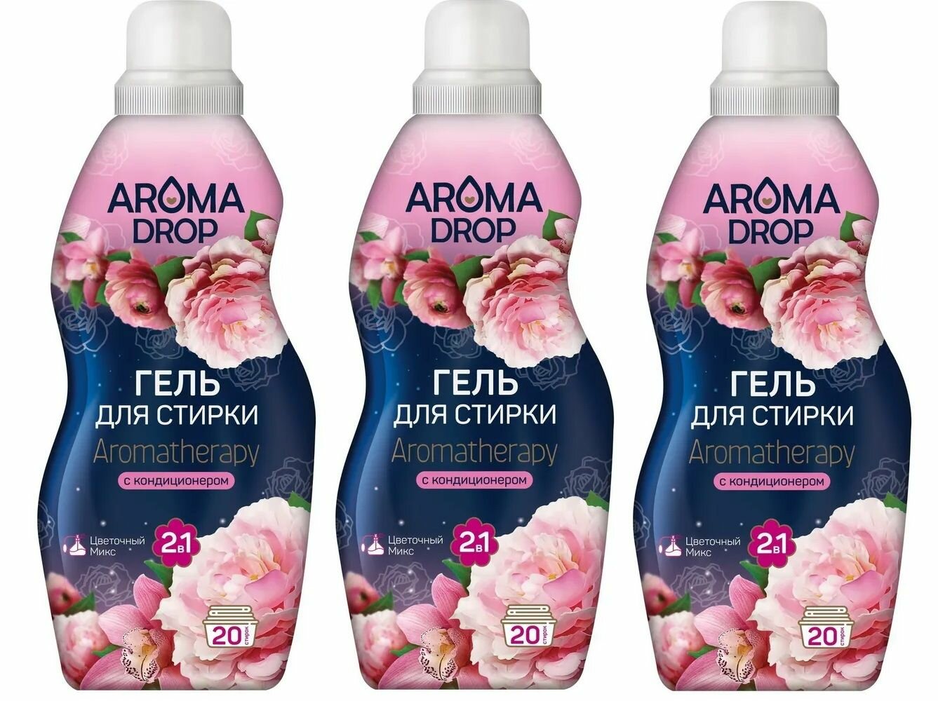Гель для стирки Aroma Drop, 2в1 Цветочный микс, 1 л, 3шт