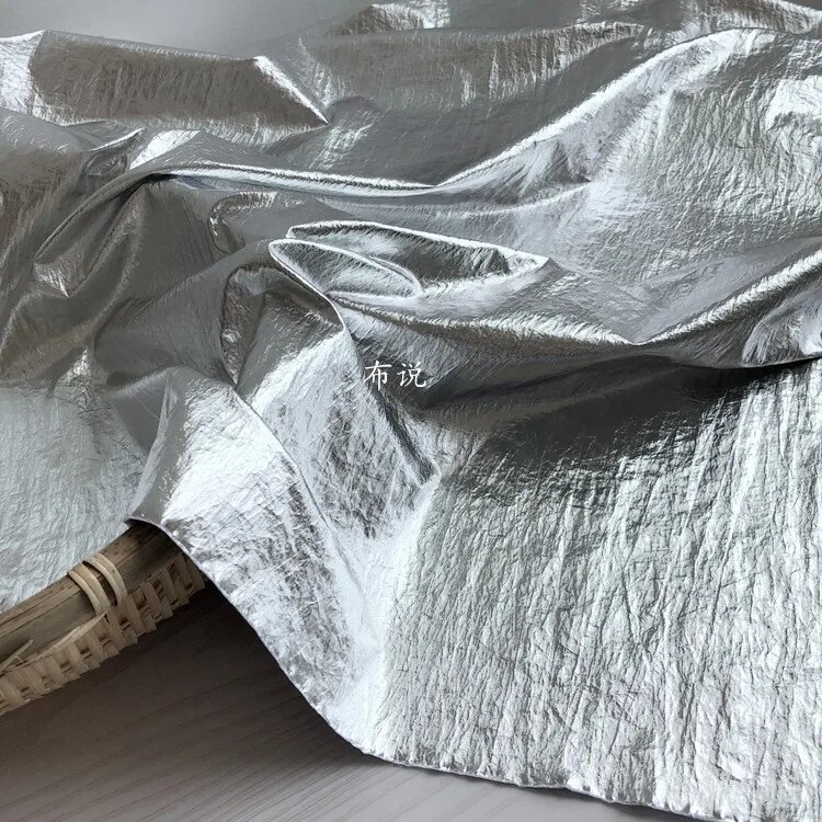 Полиэстер Хлопок Ткань Серебряная Зеркальная Текстура