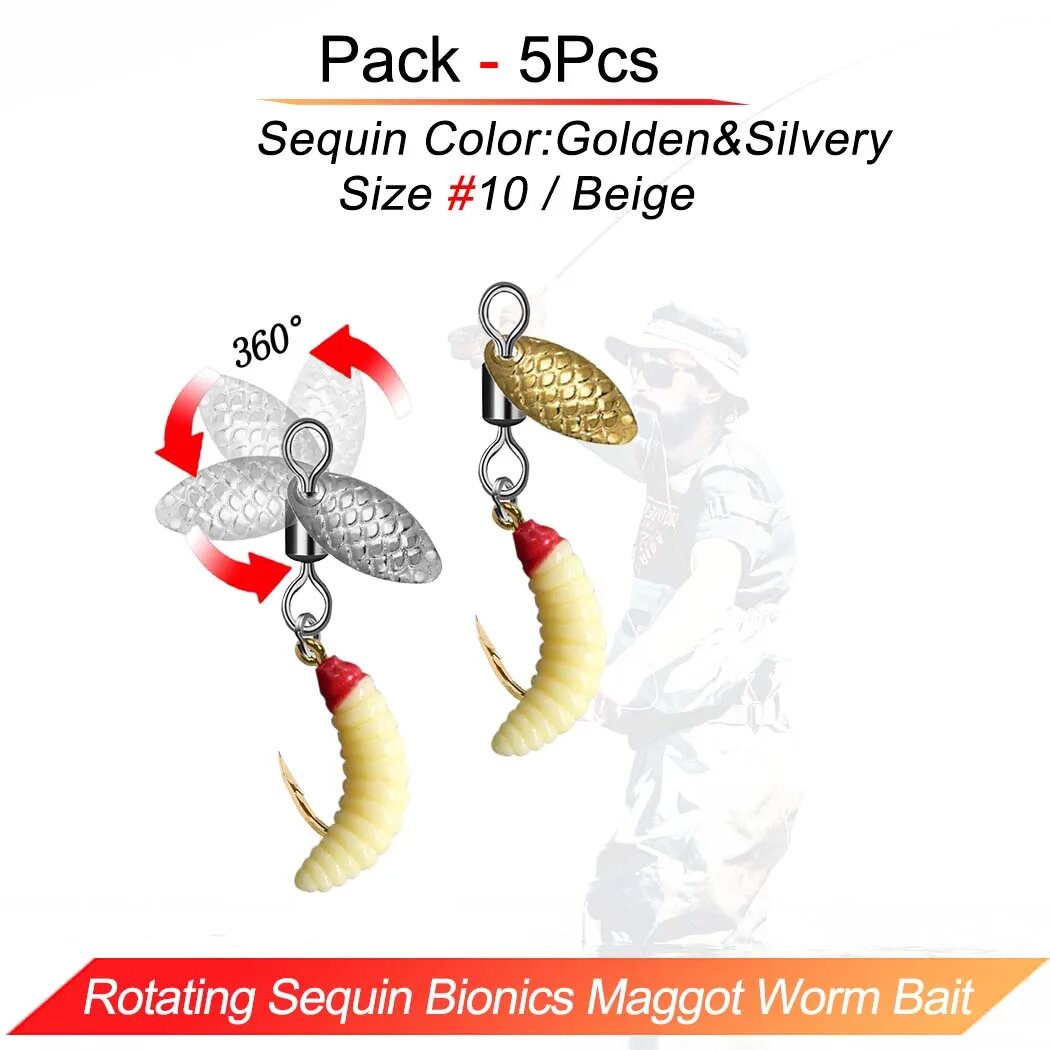5 шт, вращающаяся приманка для червей с блестками, приманка для рыбалки для форели, лосося, щуки, окуня, имитация личинок, искусственные насекомые, нахлыстовые приманки