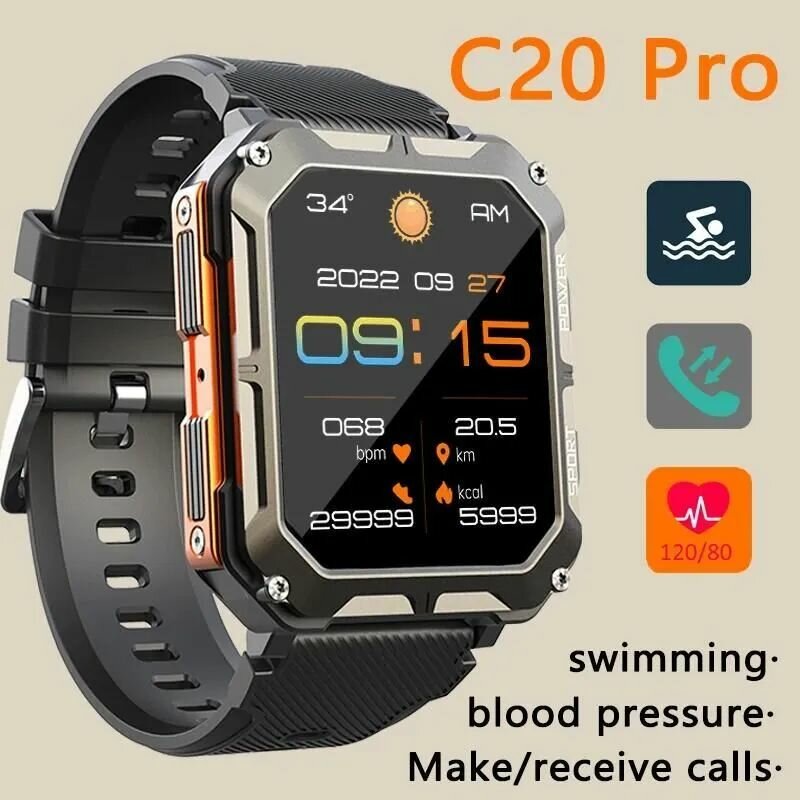 Умные часы C20 PRO Мужские спортивные часы/Новейшее обновление Звонок Bluetooth для определения артериального давления IP68