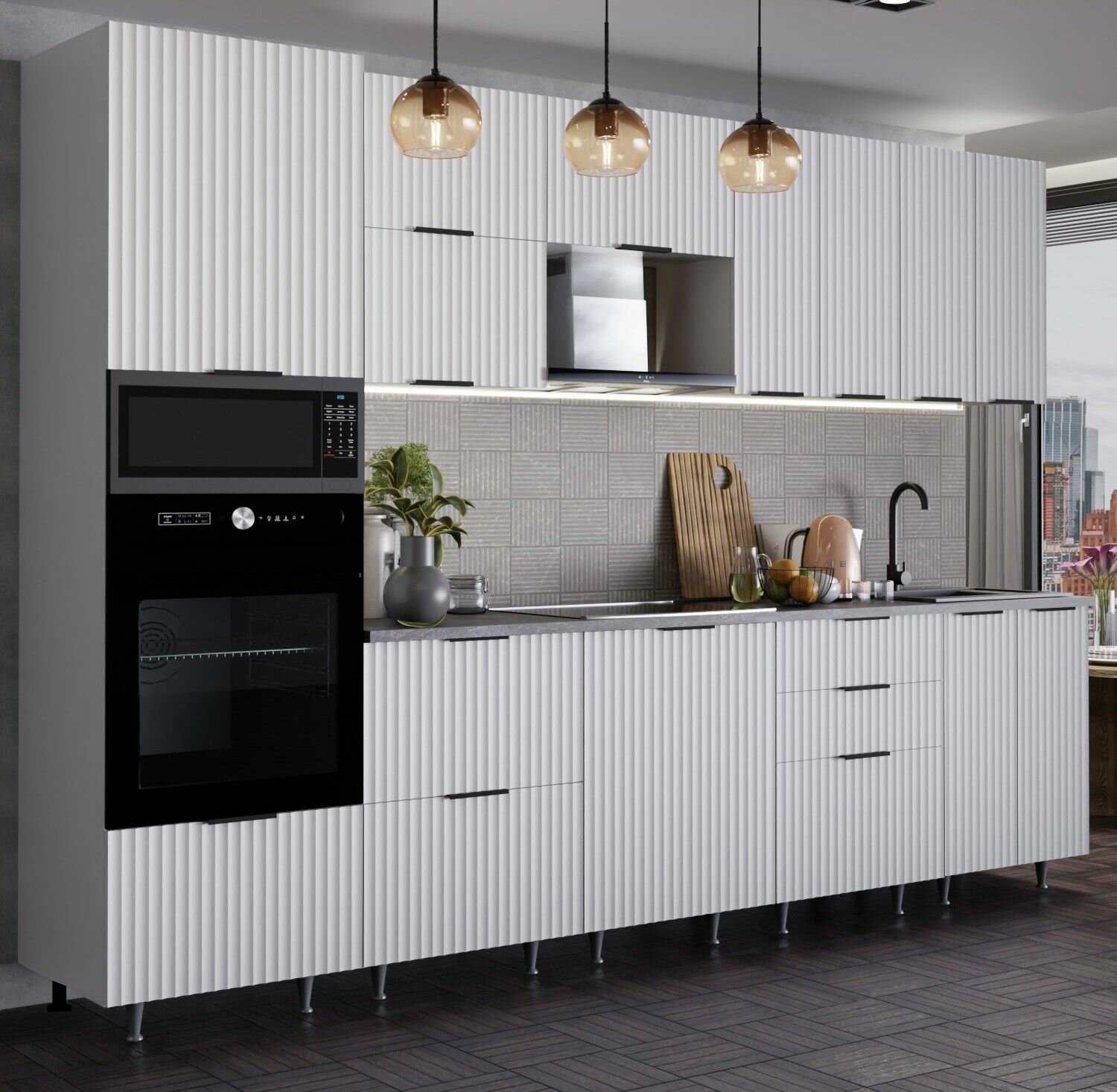 Кухонный гарнитур Турия 3,0 Белый Софт /Белый, столешница, модульный