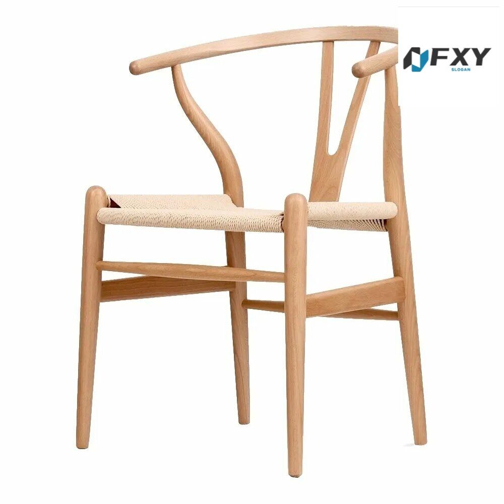 Стул Wishbone Y-образная спинка, из массива бука, плетеные подлокотники, бежевый
