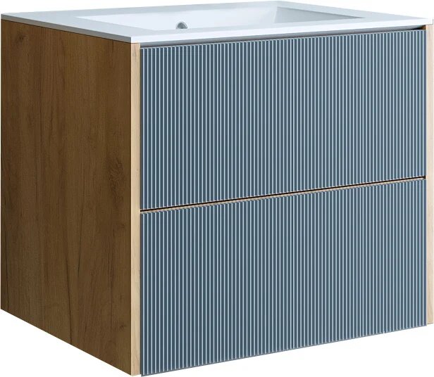 Тумба с раковиной Sanflor Диана 65 подвесная, 65 см, серая, из фаянса, с ящиками, прямоугольная, в современном стиле