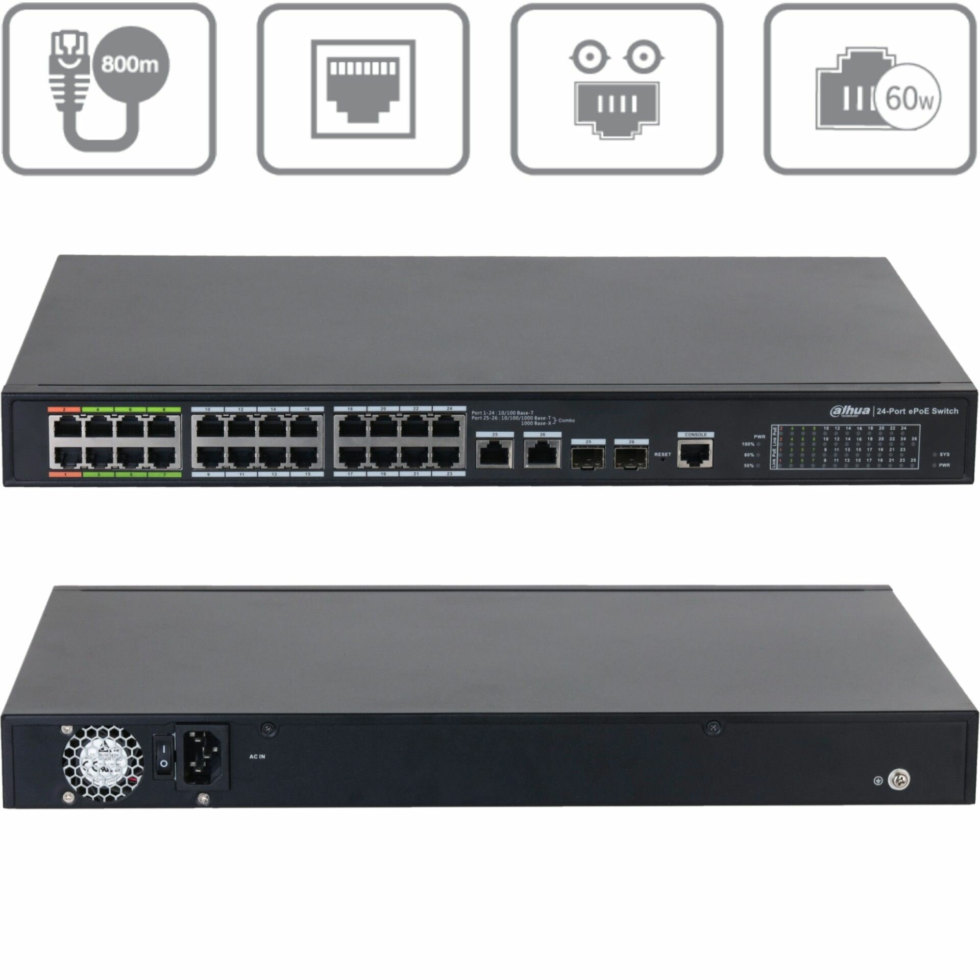Dahua DH-LR2226-24ET-360 24-портовой коммутатор ePoE
