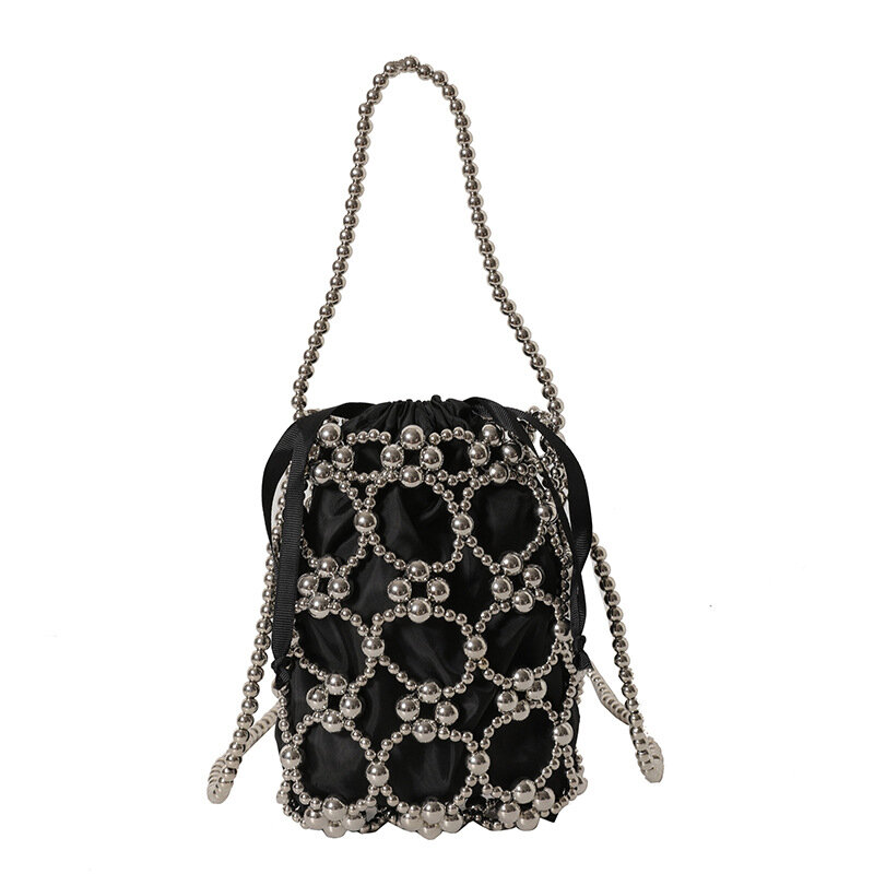 Корейская версия ручной работы бисерная полая сумка для телефона 2024 летняя плетеная сумка через плечо в стиле Chanel высококачественная модная сумка с жемчугом