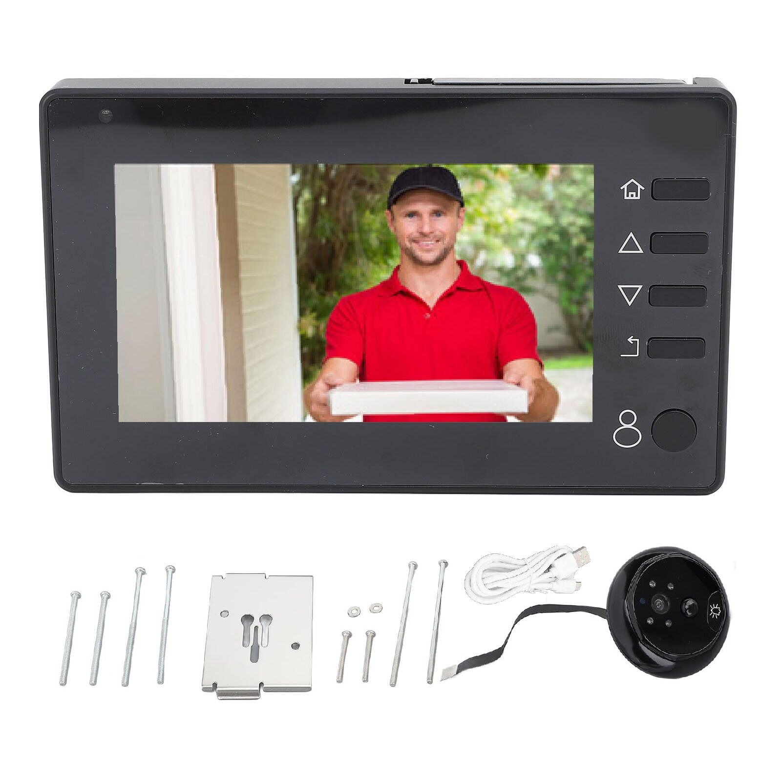 Дверной глазок с камерой 720p, 4,3-дюймовым экраном, широким углом обзора 145°, интеллектуальным визуальным мониторингом, подсветкой 940 нм и аккумулятором 1800 мАч.