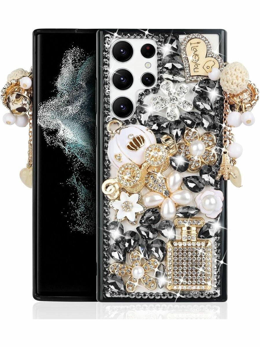 Чехол для Samsung Galaxy S25 Ultra/ Самсунг Галакси С25 Ультра, Luxury 3D с бриллиантовым кристаллом/Сверкающий стразами/Просто и стильно(черный матовый)