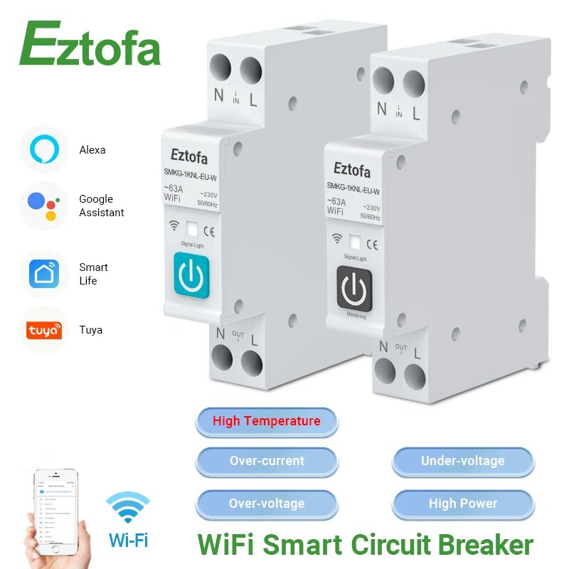 Eztofa TUYA 63A 1P+N WiFi умный выключатель No metering, 16А