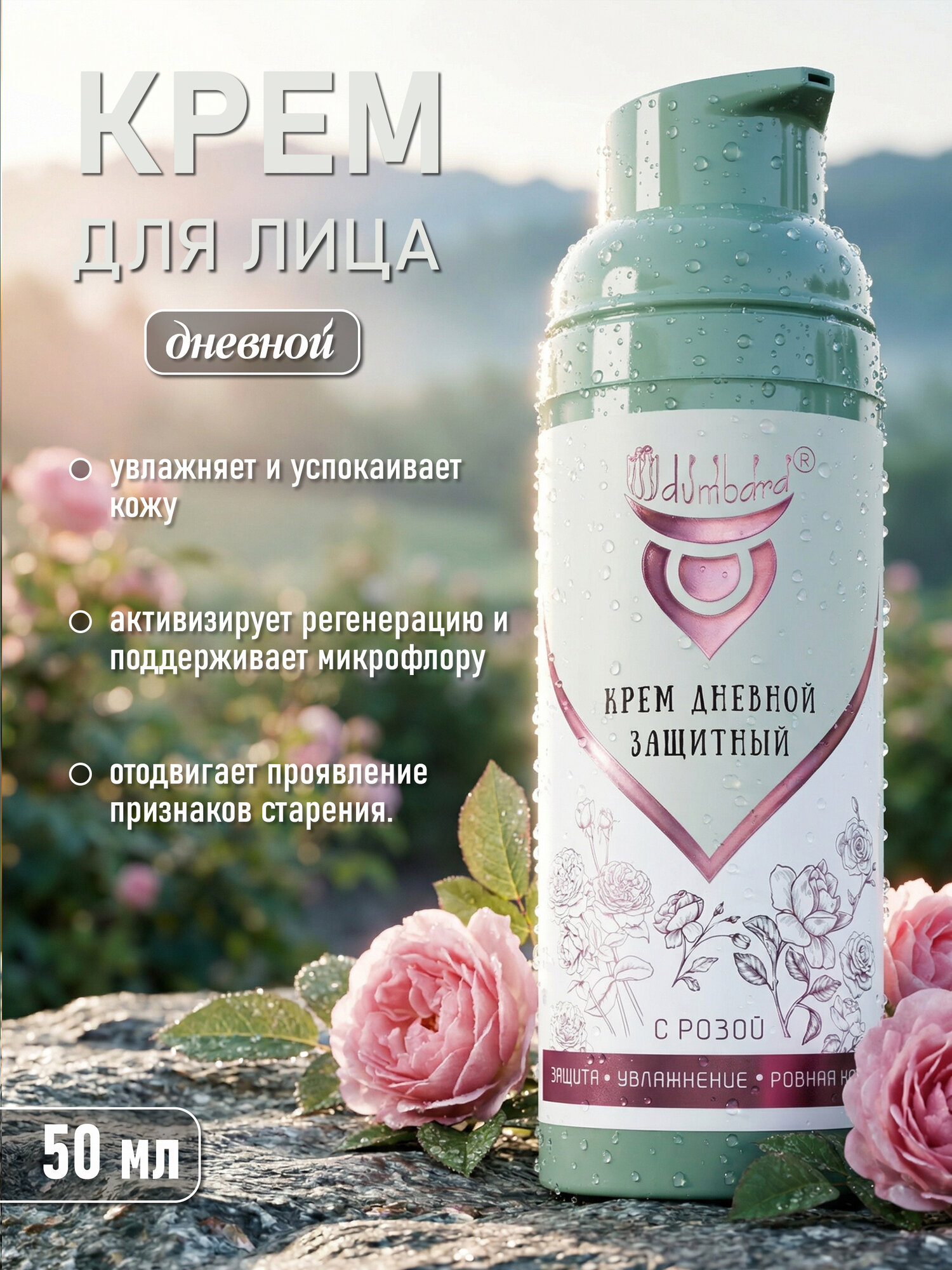 Дневной защитный крем с Розой для увлажнения и питания лица Udumbara, 50 мл