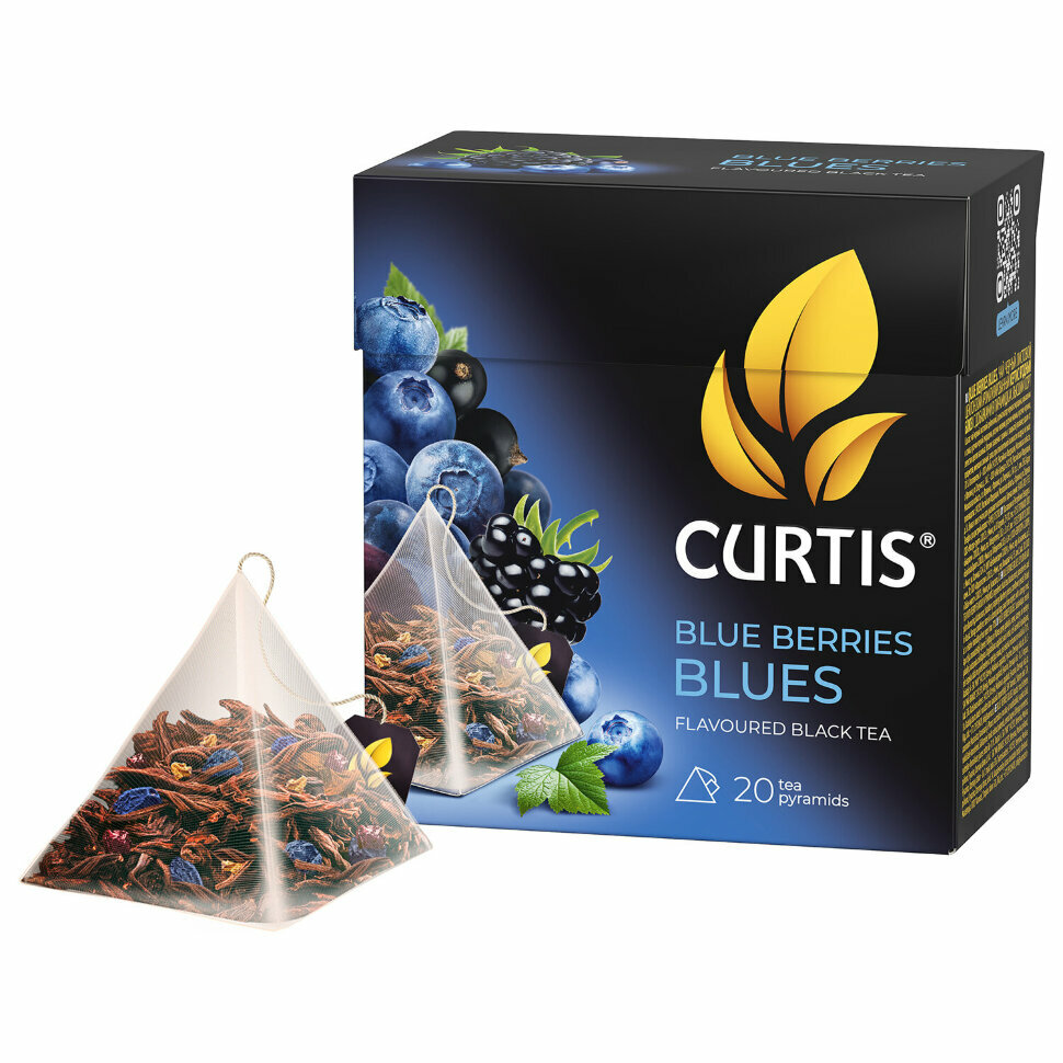 Чай CURTIS "Blue Berries Blues" черный со вкусом черной смородины, 20 пирамидок по 1,8 г, 102205, 624560