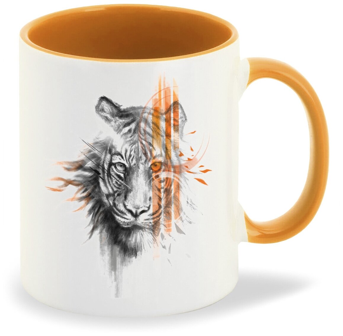 Кружка оранжевый CoolPodarok Животные Тигр с оранжевыми поласами