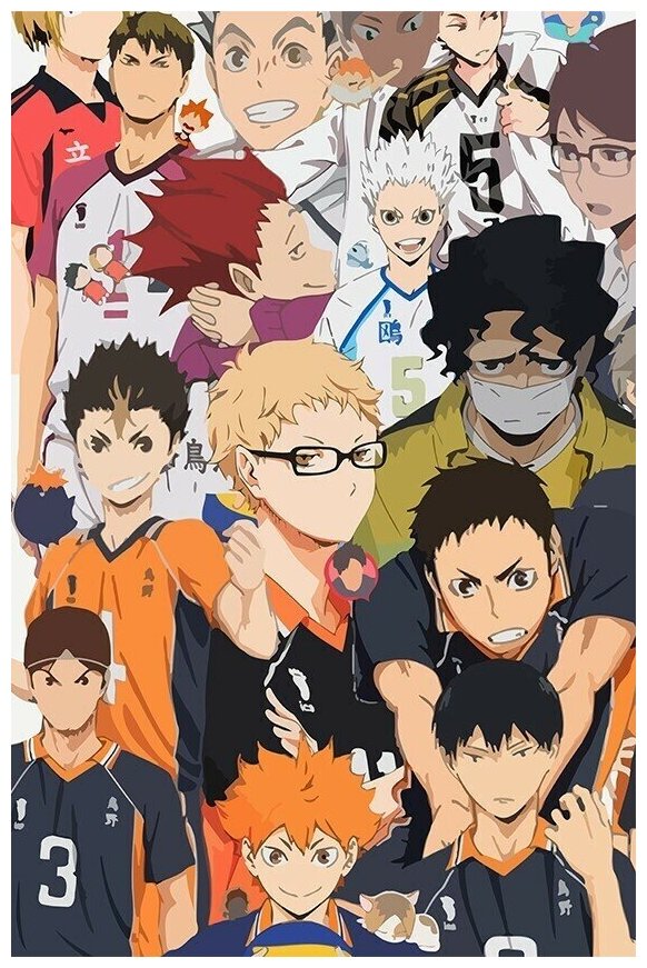 Картина по номерам на холсте аниме Волейбол (Haikyuu, Хината, Акаши, Бокуто) - 8125 В 60x40