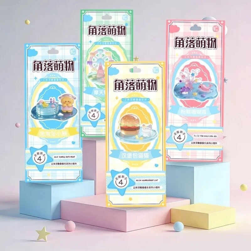 Объемные наклейки животные пластик Assorted ABCD 4pcs