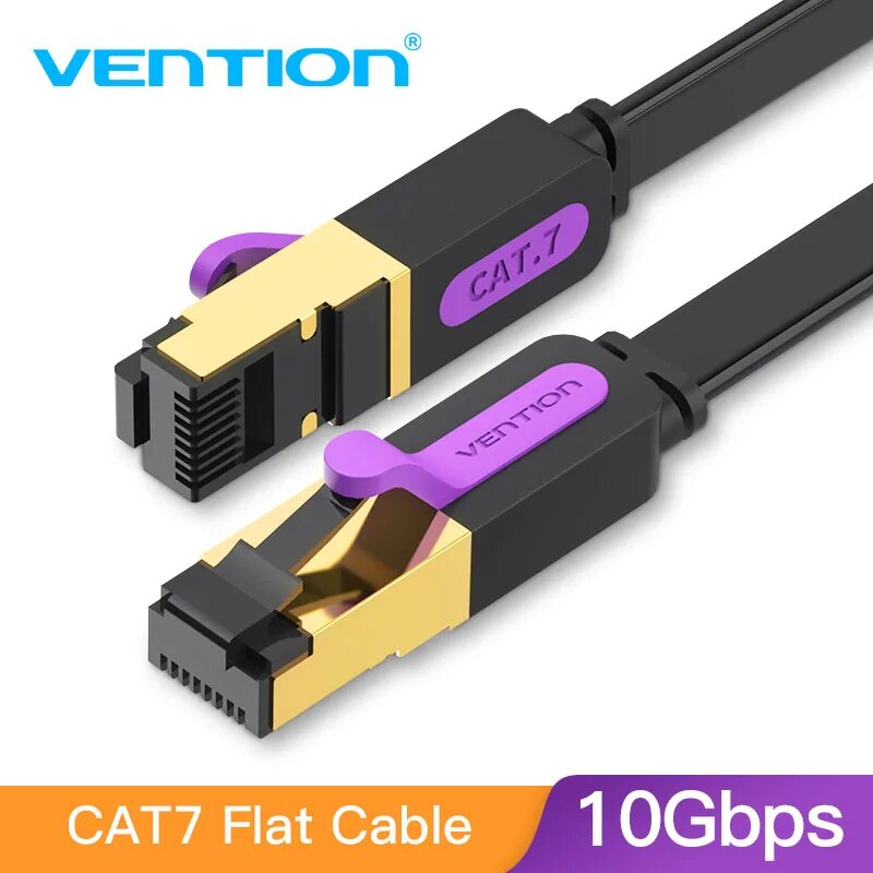 Кабель Ethernet Vention Cat7 RJ45 5м/10м/20м Cat7 Flat Black, 1 м