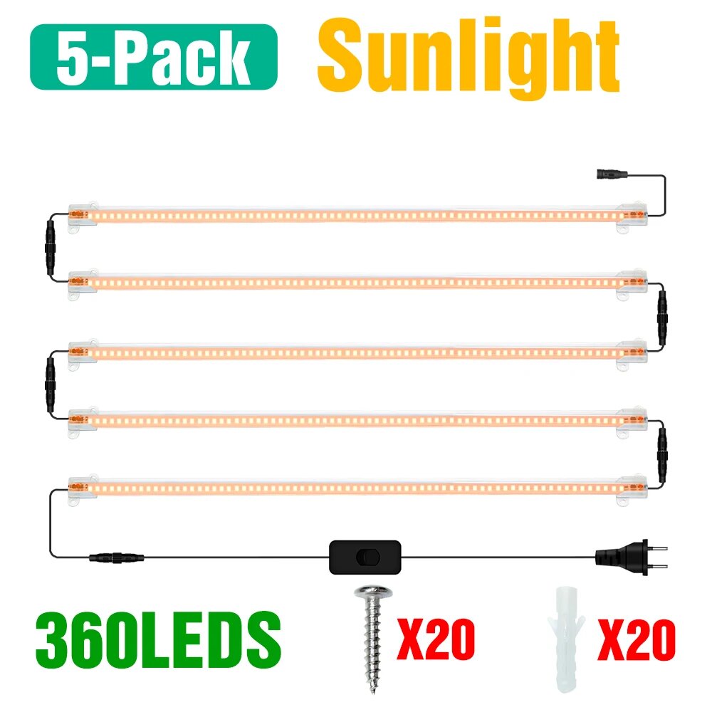 QNBDG Светодиодная фитолампа для растений Белый, 5-Pack Sunlight, 50CM