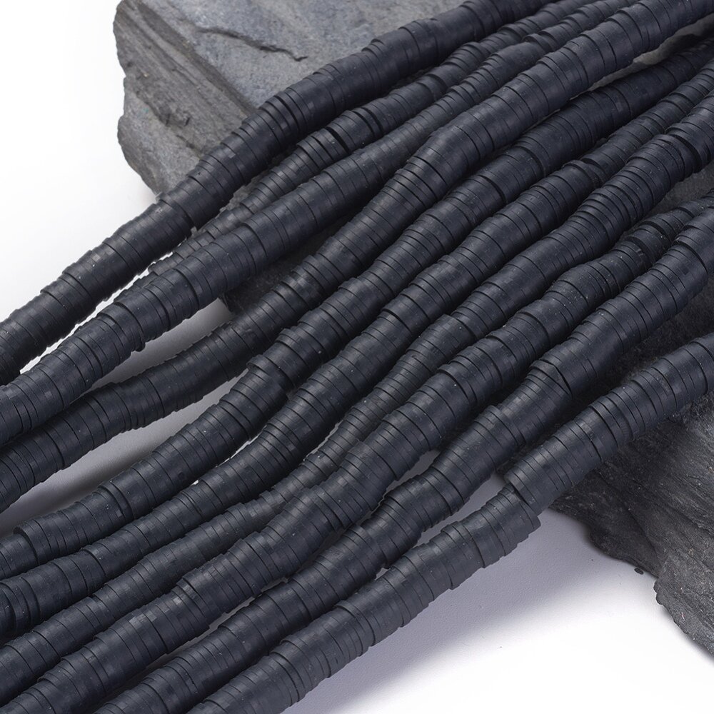 Бусины из гибкой полимерной глины, 8х1мм, диски (чипсы), чёрного цвета, 350-400 шт, низка