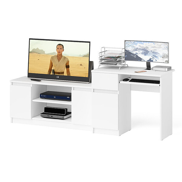 Стол компьютерный Мори МС-1 левый + Тумба МТВ1200.1, цвет белый