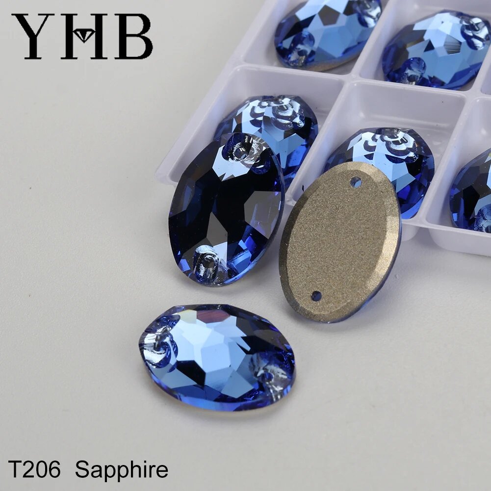 Стеклянные кристаллы YHB для пошива 72Pcs 7mm 10mm, T206 Sapphire