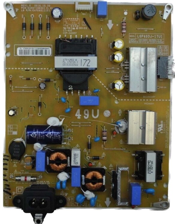 Блок питания EAX67189201(1.6) EAY64511101 для LG 49UJ630V-ZA, 49UJ639V-ZE, 49UK6200PLA, 49UN73506LB, 49UJ634V, 49UK6390PLG, 49UM7450PLA,49UM7020PLF,49UN71006LB