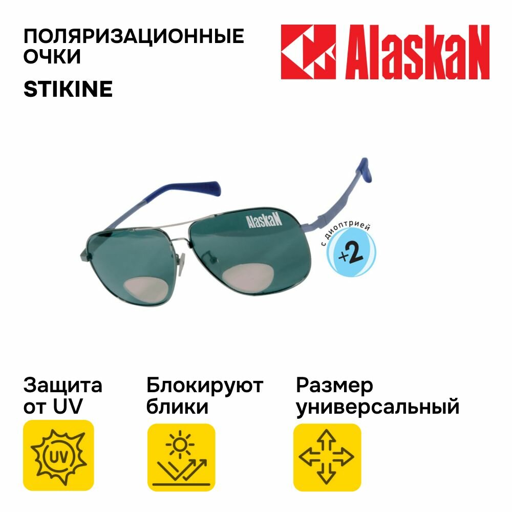 Очки солнцезащитные мужские Alaskan AG21-06 Stikine green "diopter +2.0", очки поляризационные мужские для рыбалки и вождения