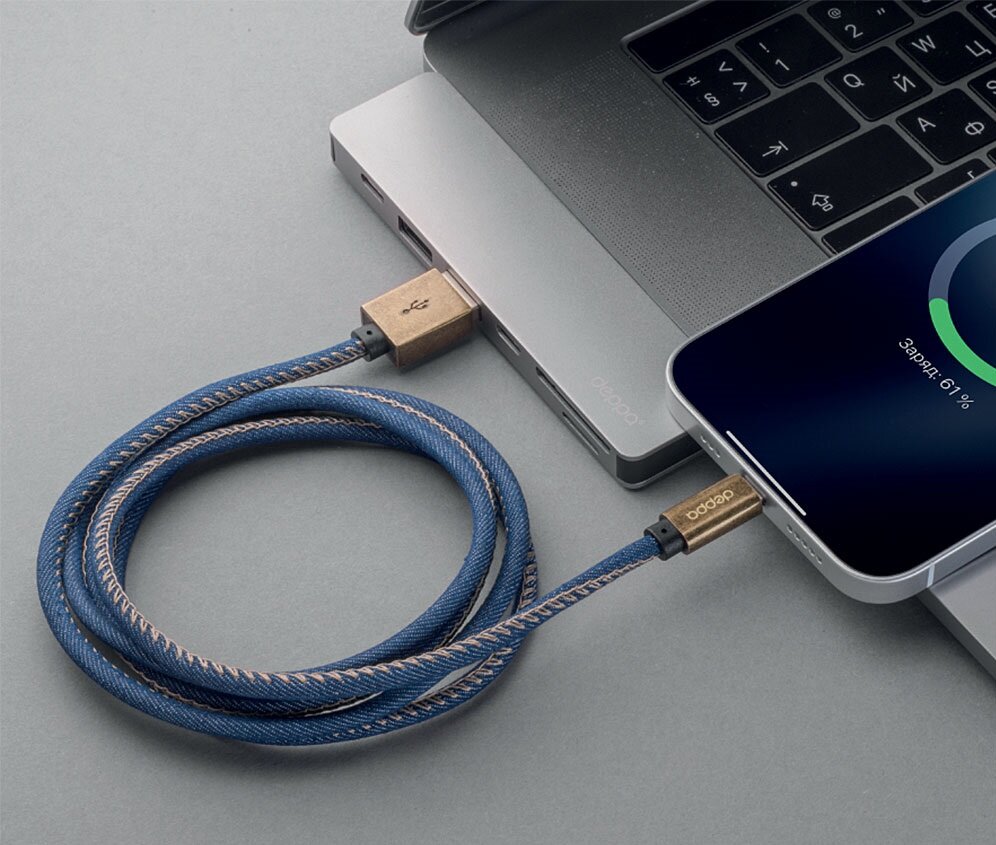 Кабель для телефона USB - Lightning, 1.2 м Deppa 72520-OZ/ Без заводской упаковки