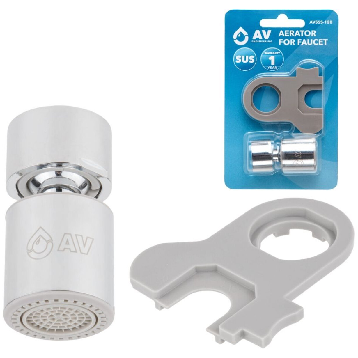 Аэратор для смесителя подвижный вн. с ключом, AV Engineering (AVSSS-120)