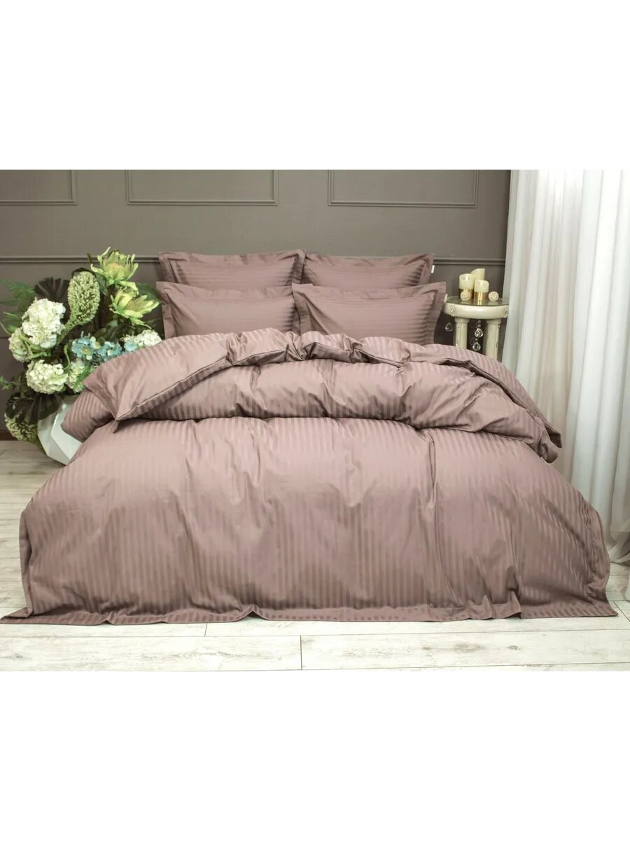 Постельное белье Евро с пододеяльником Страйп-Сатин Казанова, как в отеле