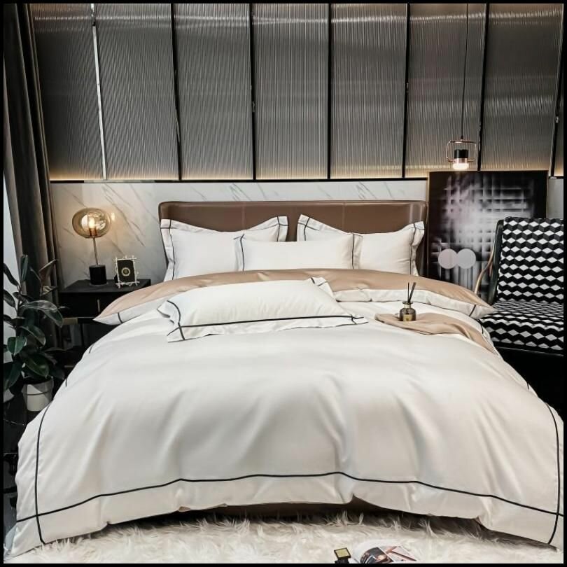 Постельное белье Евро, мако-сатин Египетский хлопок, вышивканаволочки 48х74, OLOEY Бен Бай