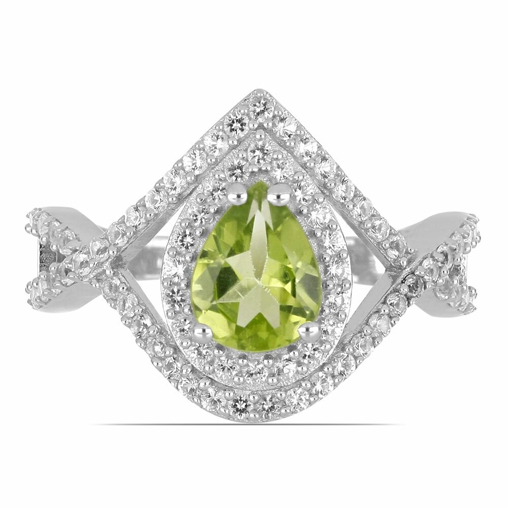 Кольцо, серебро, 925 проба, родирование, хризолит