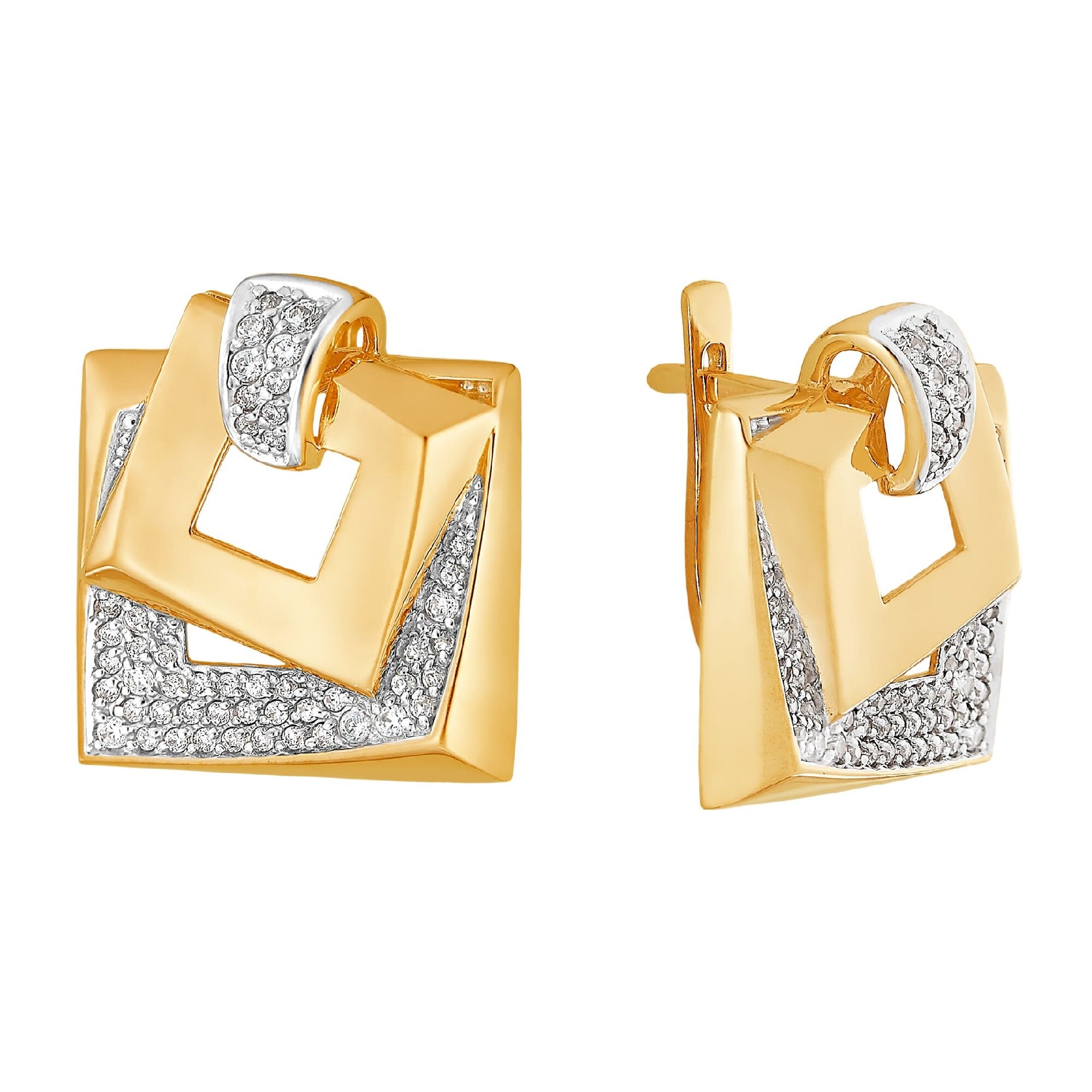 Серьги, золото, 585 проба, фианит