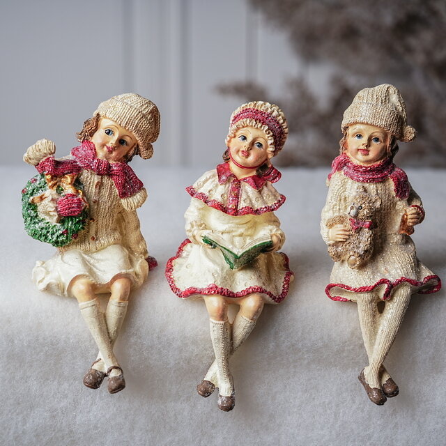 Набор новогодних фигурок Vittoriano Stile: Christmas Girl 15 см, 3 шт, Goodwill (Гудвилл), MC38048-набор
