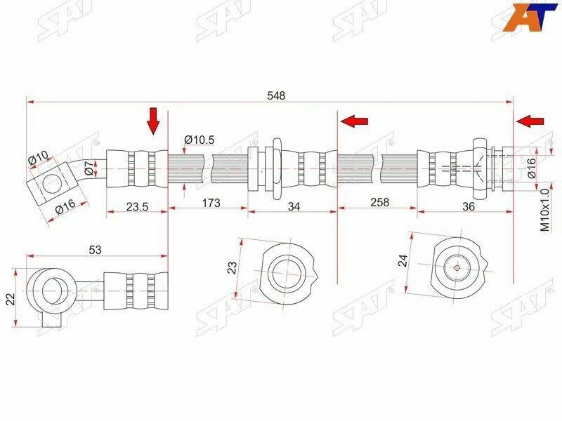 . SAT Шланг тормозной передний для NISSAN CEFIRO, WAGON, MAXIMA, INFINITII30, I35 94-