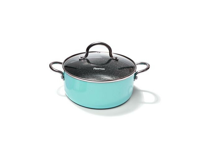 4257 FISSMAN Кастрюля MINI CHEF 18x8см / 1,8л с крышкой (алюминий с антипригарным покрытием TouchStone) Крышка-стекло; Ручки-нерж. сталь