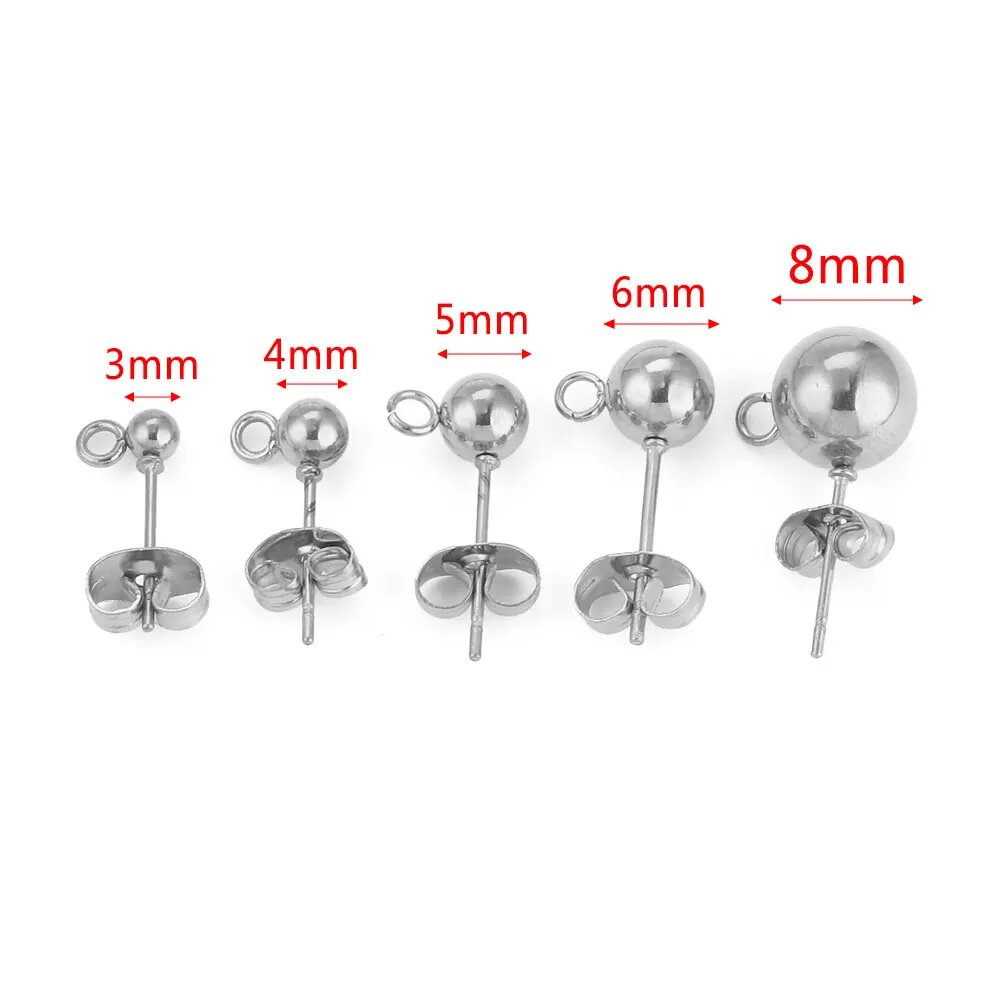 20 шт, заколки для ушей из нержавеющей стали, круглые шарики, серьги-гвоздики, 3mm, JC419-S