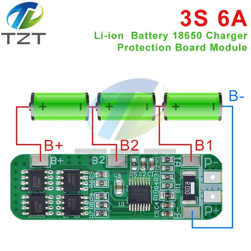 TZT 3S 6A Литий-ионная батарея 18650 с защитой