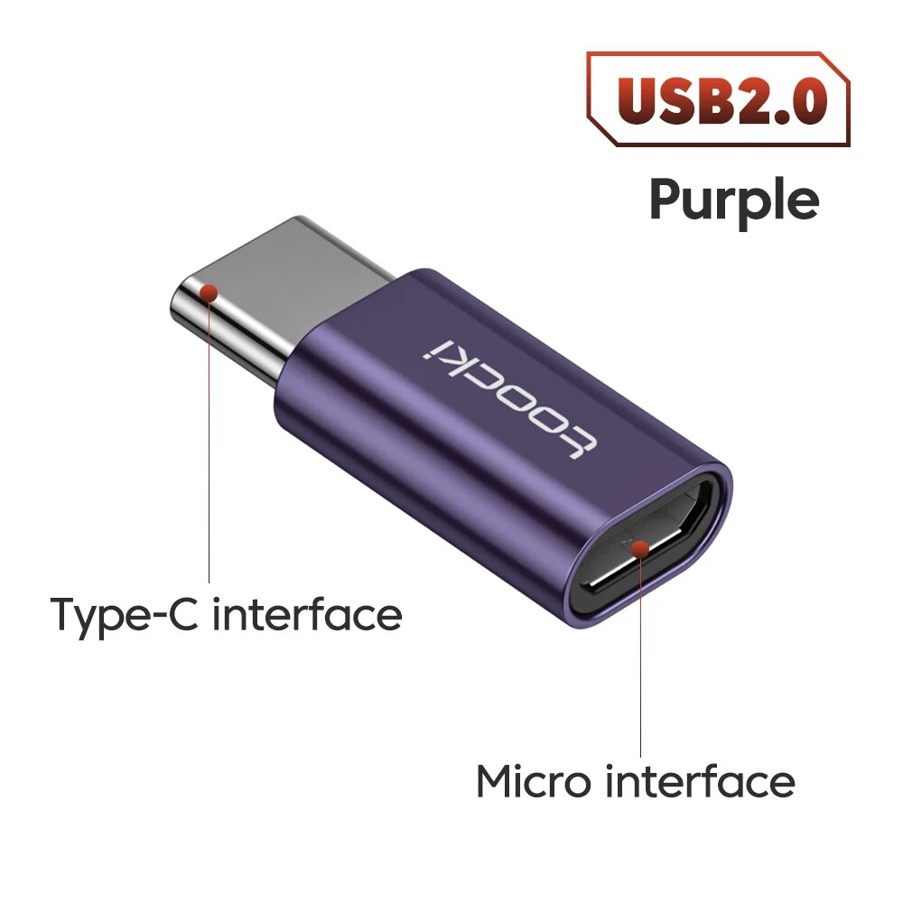 Toocki Micro to Type-C USB 2.0 Purple адаптер