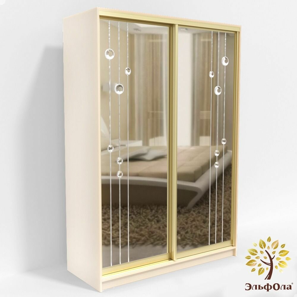 Шкаф-купе ЭльфОла "Роса" 152*45*240 см, слоновая кость, профиль золото