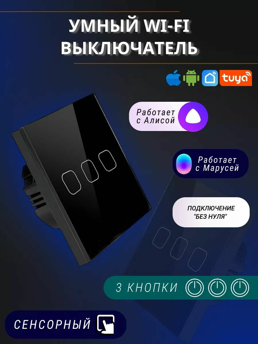 Сенсорный электронный двухклавишный wifi выключатель tuya