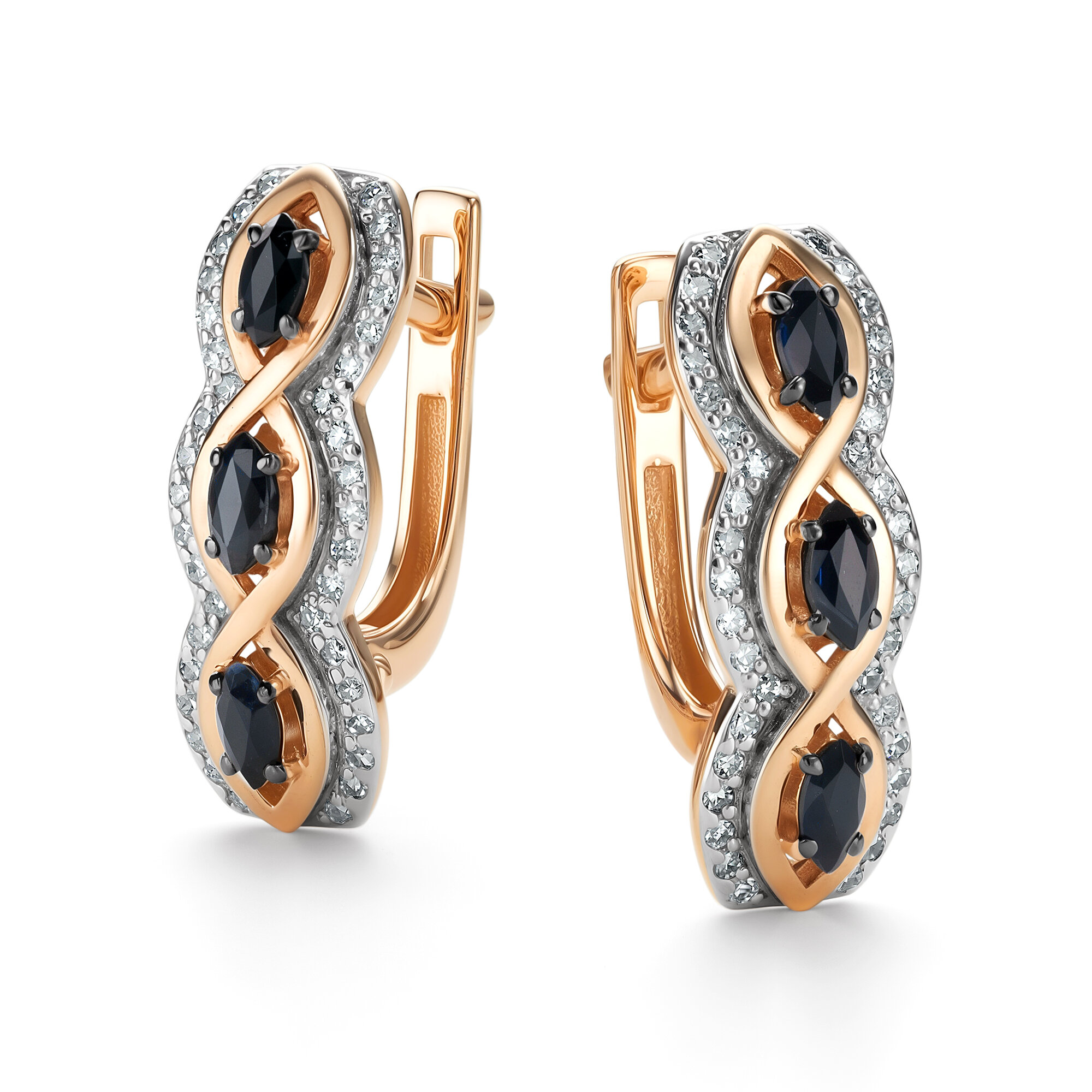 Серьги, красное золото, 585 проба, сапфир, бриллиант