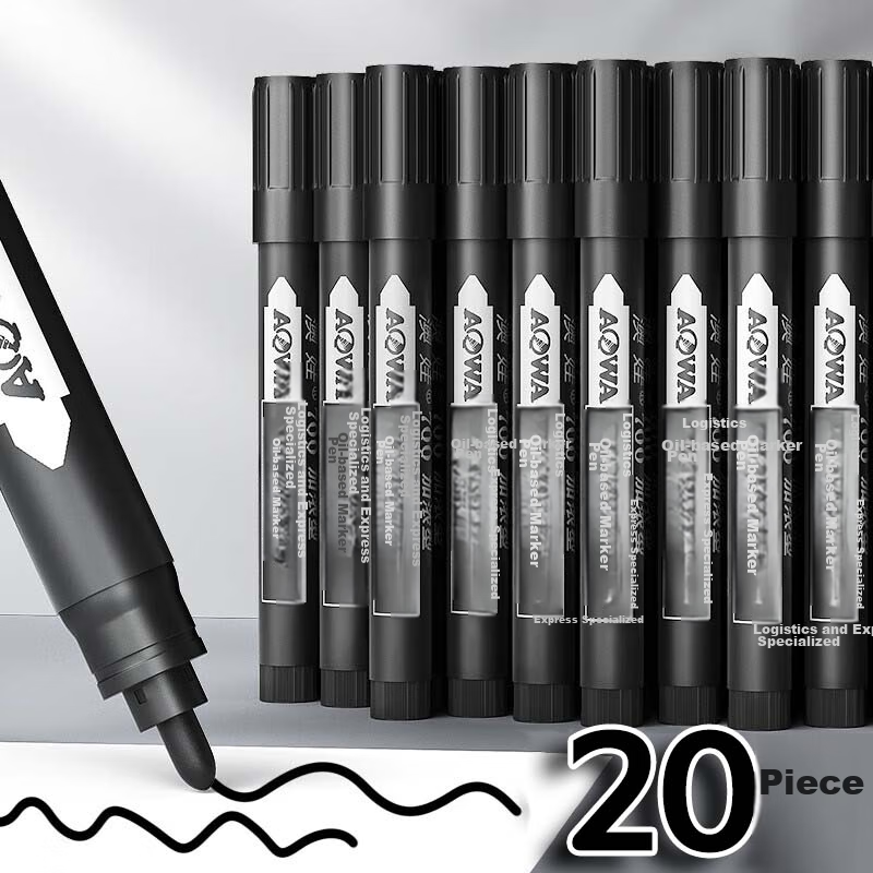 Aowa Маркерные ручки, 20-пакет, Толстый конец на основе масла, Черный, Большая емкость, Быстросухающий,