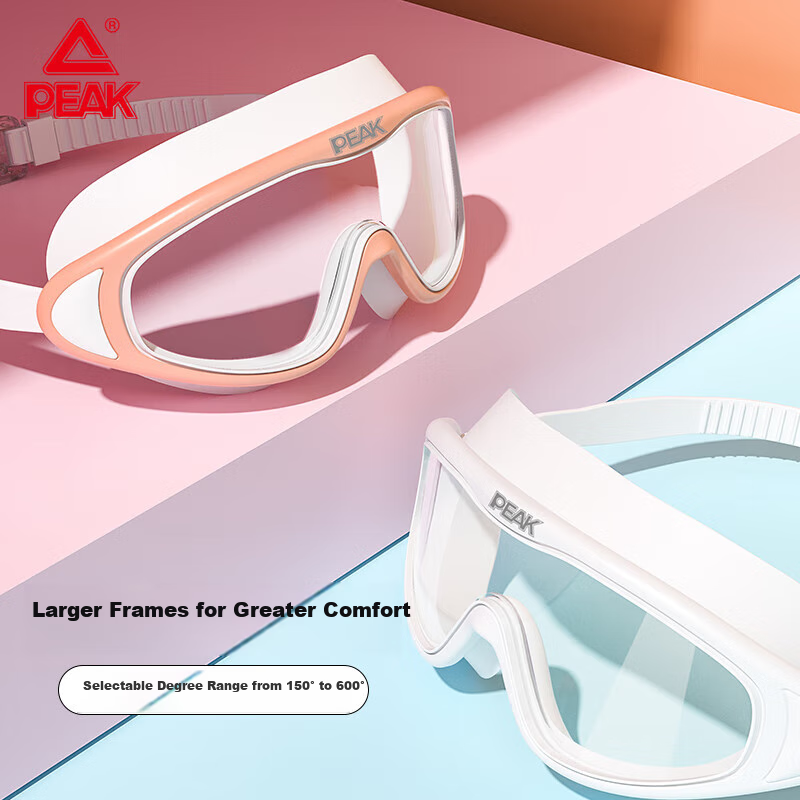 PEAK Adult Swimming Goggles for Men And Women, High-Definition Anti-Fog Waterproof Large Frame Integrated Professional Diving Swimming Glasses YS22106 Myopia 300 Transparent Black