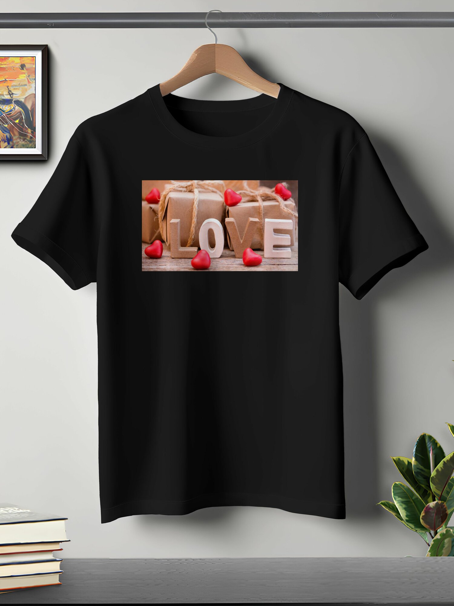 Футболка ONEQ унисекс 50-52 (XL) размер с принтом День Святого Валентина, черная