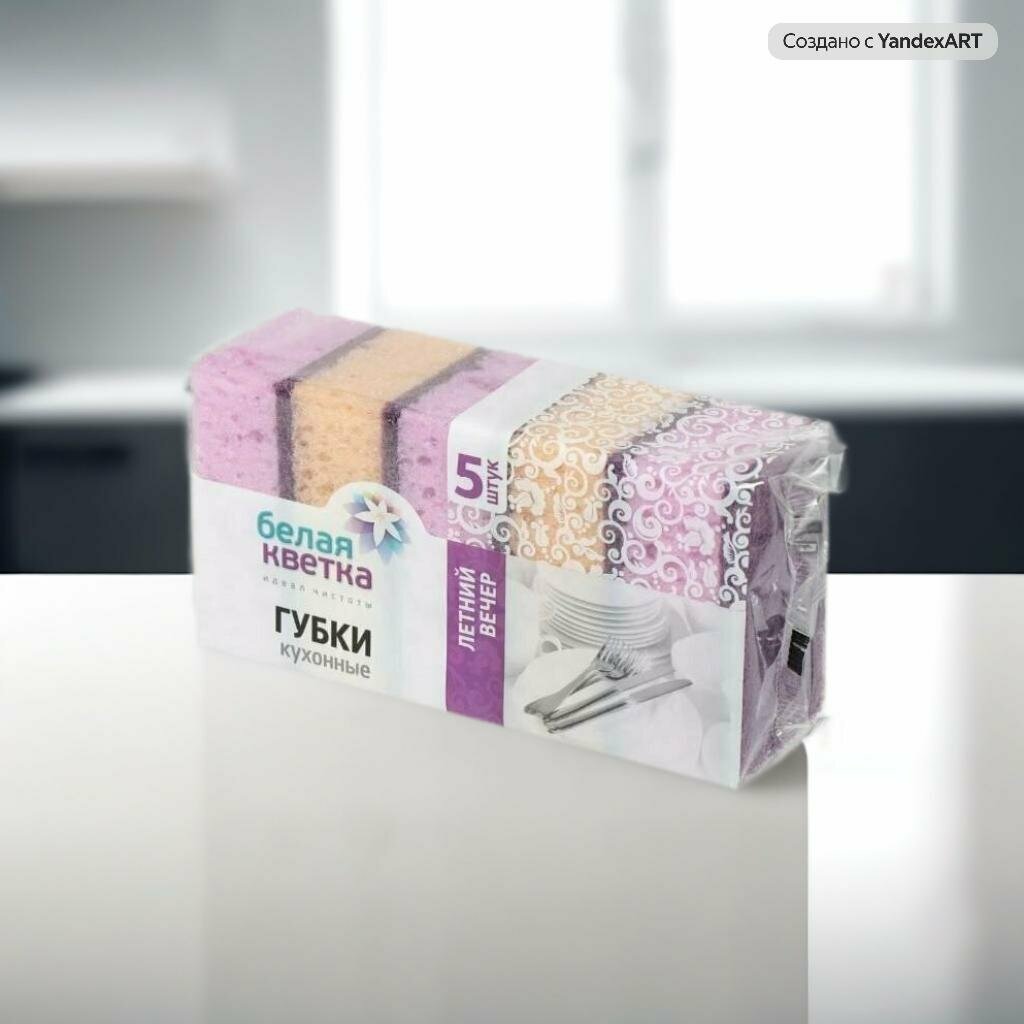 Губки Белая кветка кухонные, Летний вечер, 5 шт/уп, 1 уп
