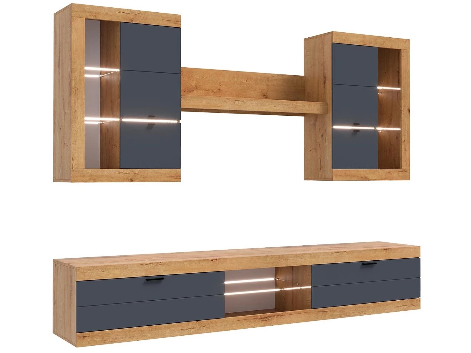 Модульная Гостиная, вариант №3, с подсветкой, Дуб Вотан/Графит