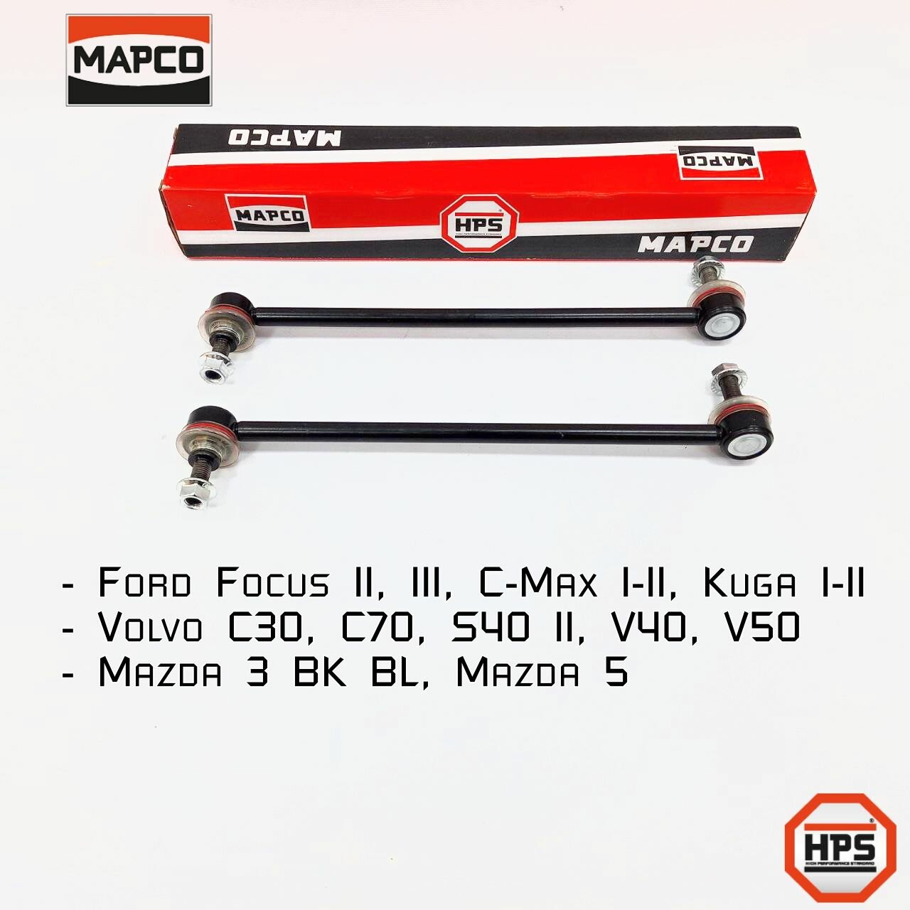 Передние стойки стабилизатора Mapco для Ford Focus 1, 2, 3 C-Max Kuga 1, 2 Mazda 5, 3 BK BL Volvo C30 C70 S40 V40 V50 Форд Фокус Ц-Макс Куга Мазда Вольво Ц30 Ц70 С40 В40 В50