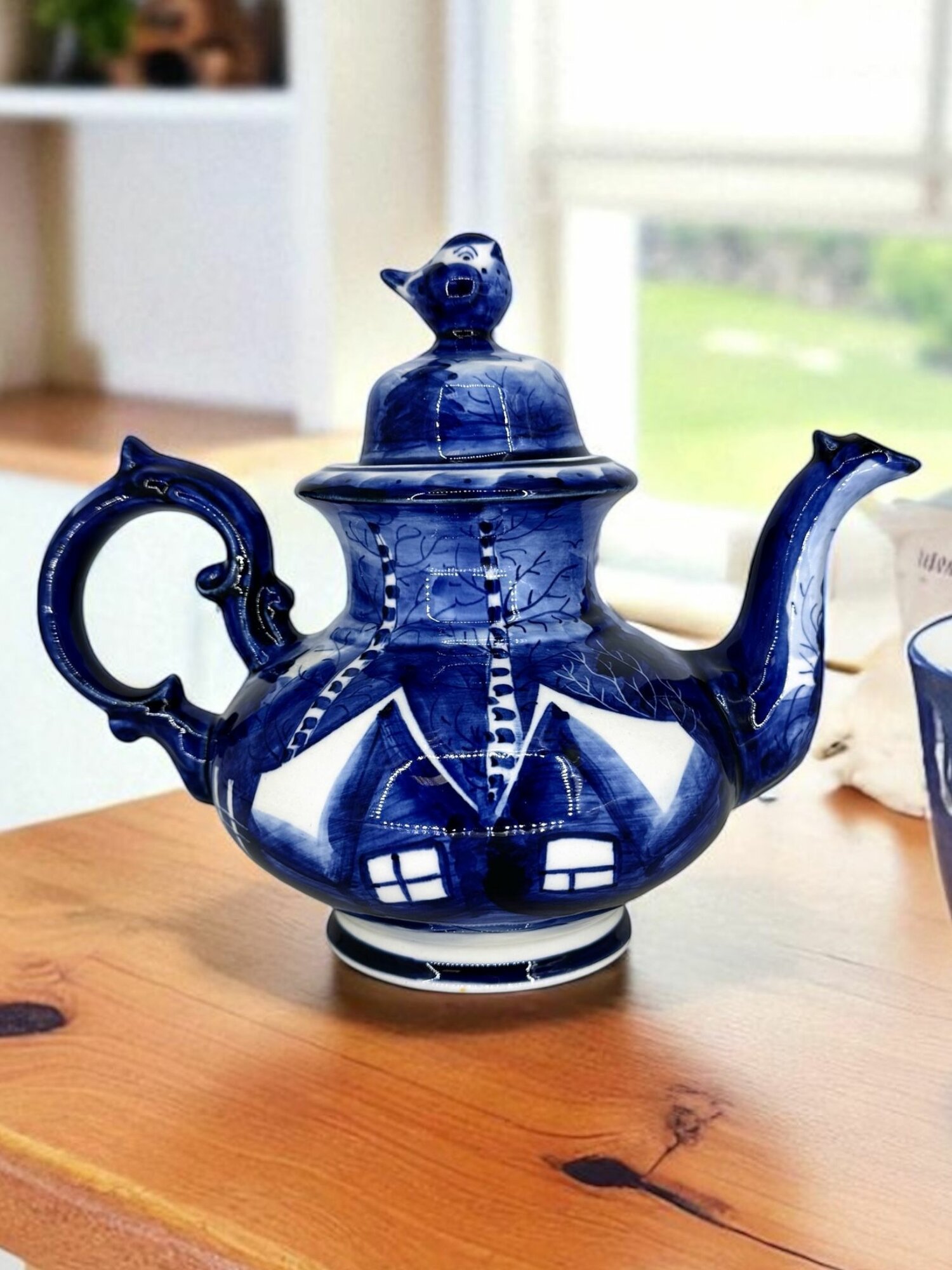 Чайник заварочный Китобой "Пейзаж" 1250 мл гжель фарфор высота 20.5