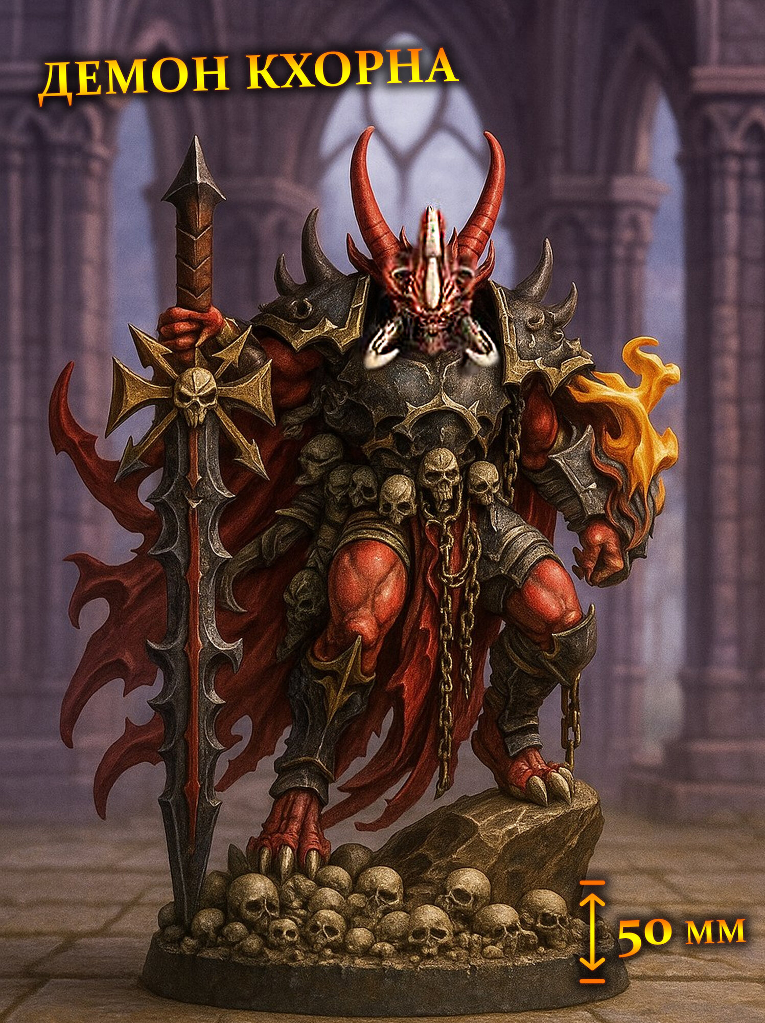 Демон Кхорна Daemon of Khorne (50мм) Лорд Хаоса Blades of Khrone миниатюра для DnD (ДнД) и других Настольных игр (НРИ, Варгеймов или РПГ), фентези тематика